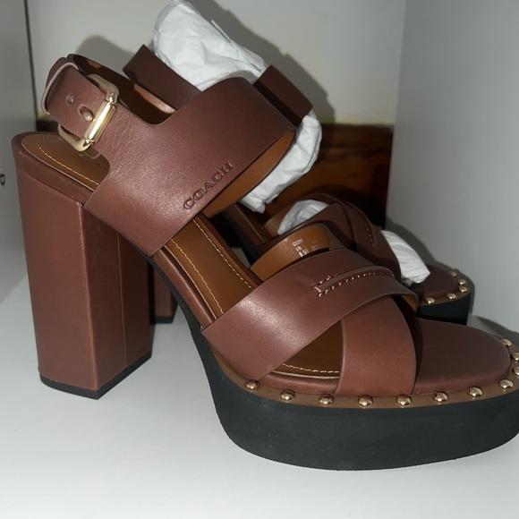 Coach | Shoes | Coach Callie Leather Studded Platform Block Heel Buckle ...